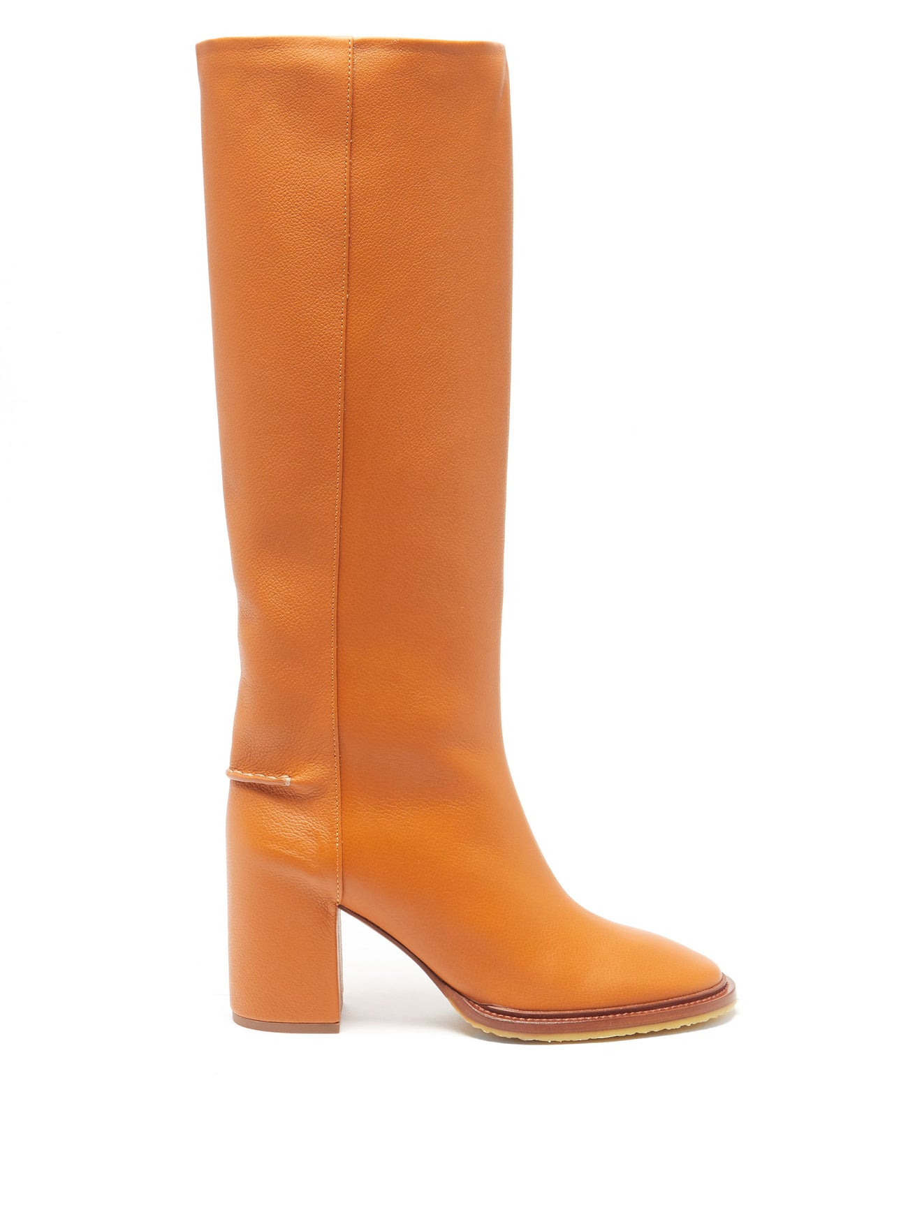 CHLOÉ Edith Block-Heel Leather Knee-High Boots in Tan | Endource