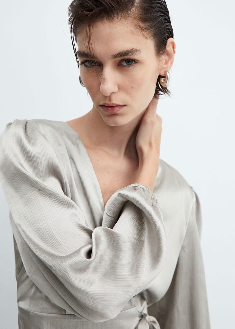 MANGO Wrapped Satin Dress in Silver | Endource