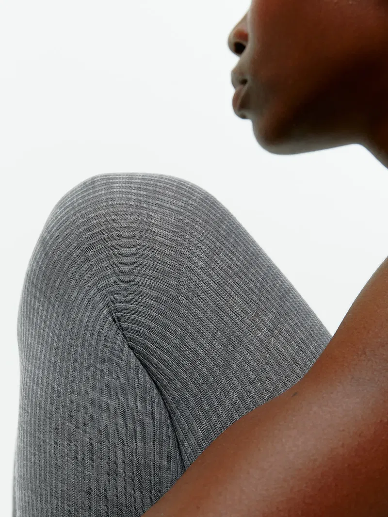 ARKET Ribbed Wool Tights in Grey Melange | Endource