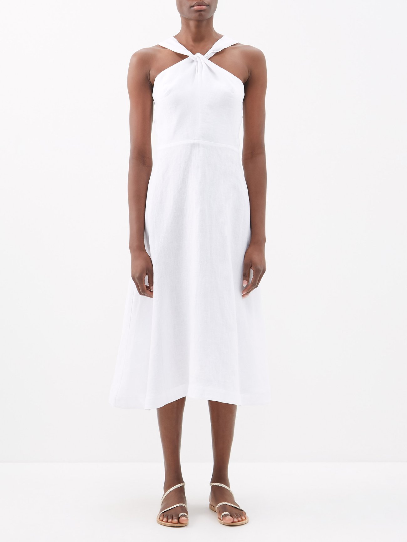 CASA RAKI Rebeca Halterneck Midi Dress in White | endource