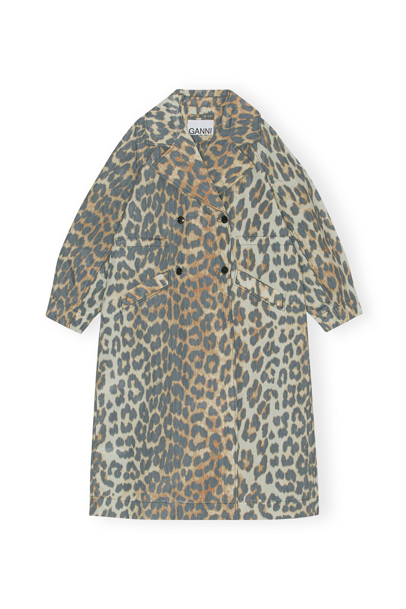 GANNI Crispy Shell Coat in Big Leopard Almond Milk | endource