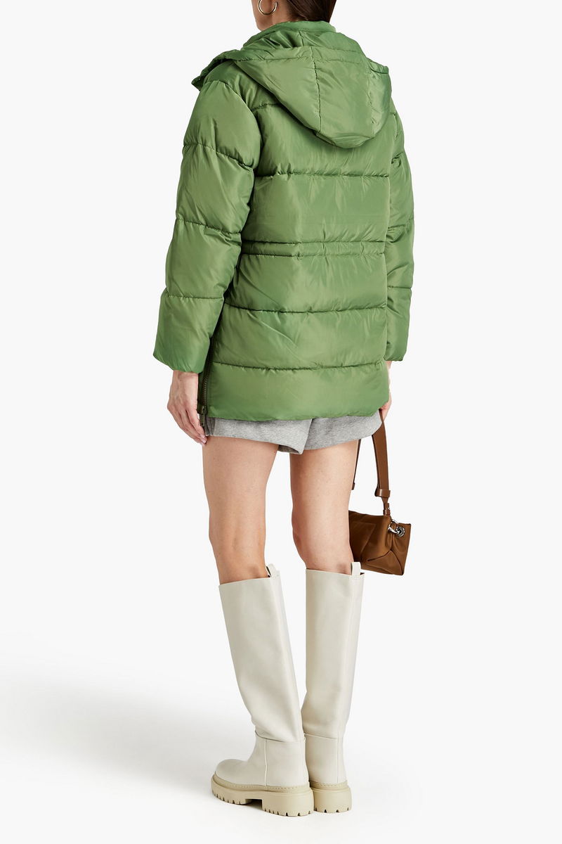 GANNI Quilted Shell Hooded Jacket in Green | Endource