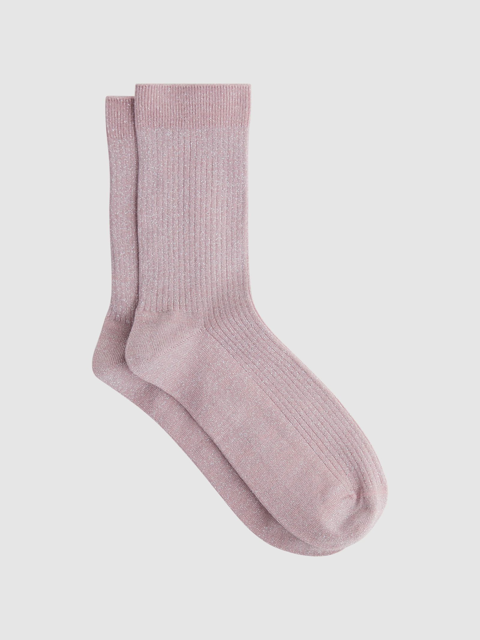 REISS Carrie Metallic Ribbed Socks in Blush | endource