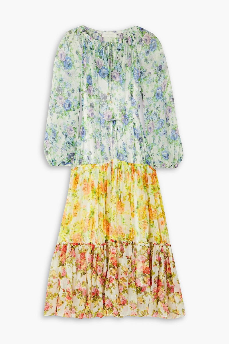 ZIMMERMANN Tiered Floral-Print Silk-Crepon Midi Dress in Multicolor ...