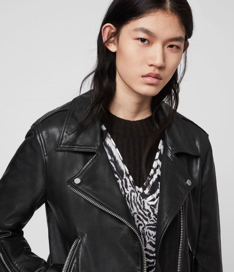 ALLSAINTS Luna Leather Biker Jacket in Black | endource