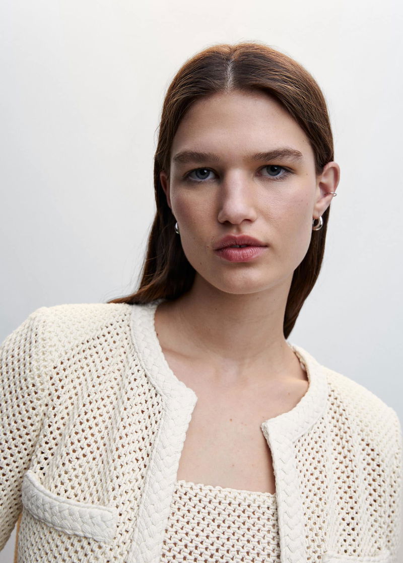 MANGO Openwork Knitted Jacket in Ecru | endource