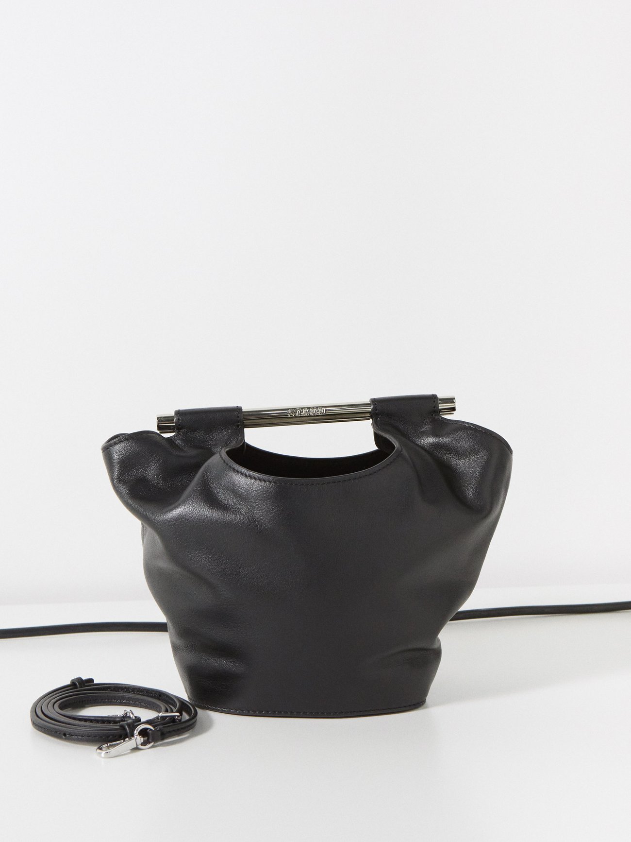 STAUD Mar Mini Leather Bucket Bag in Black | endource