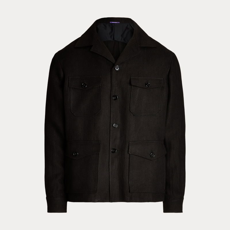 RALPH LAUREN PURPLE LABEL Burnham Hand-Tailored Silk-Linen Jacket in Black | endource