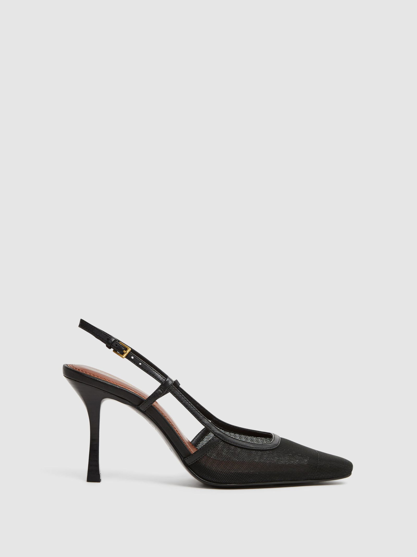 REISS Giselle Leather Mesh Slingback Heels in Black | Endource