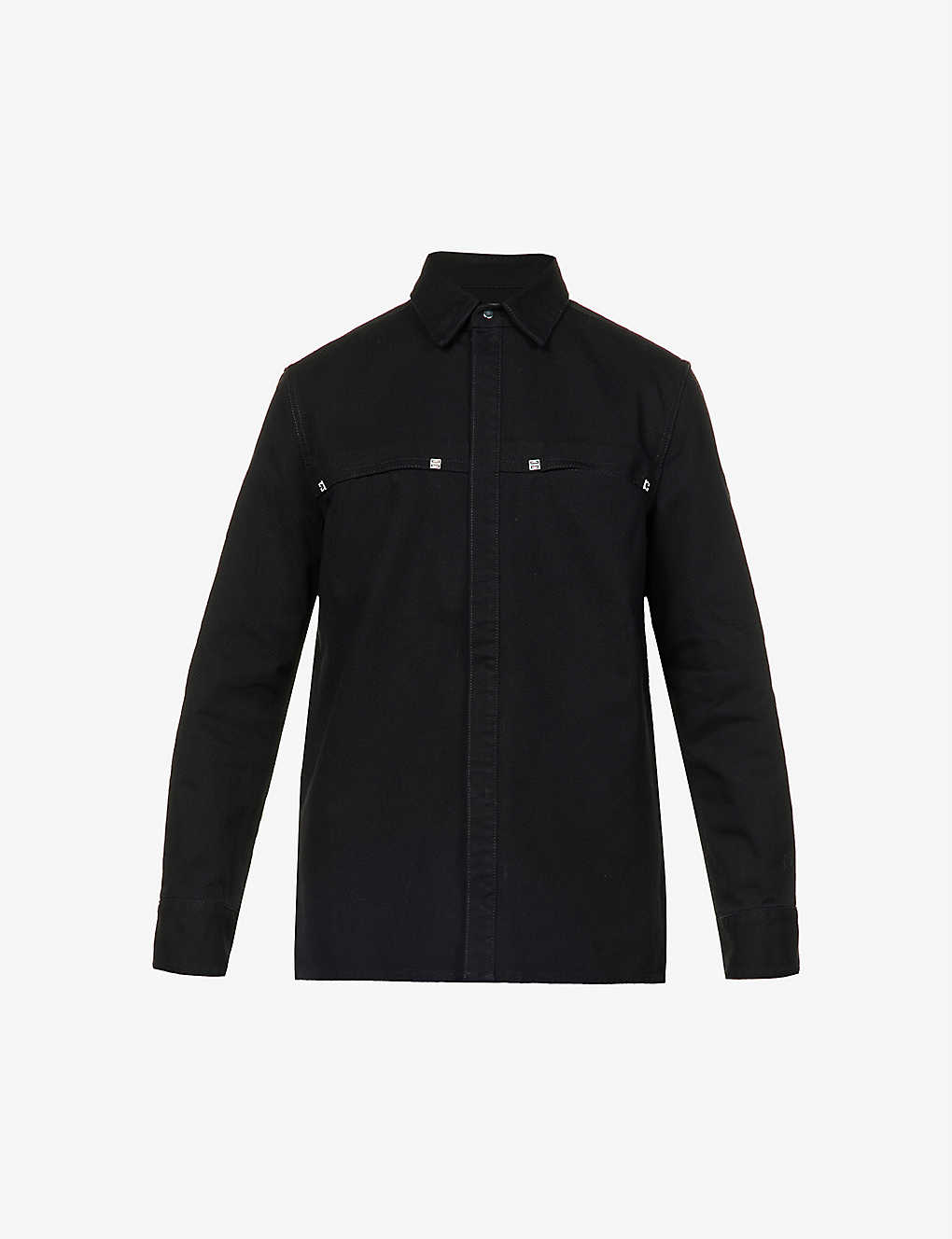 GIVENCHY 4G Logo-Rivet Collared Relaxed-Fit Denim Shirt in BLACK | Endource