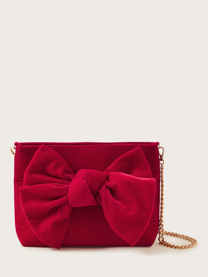 Monsoon Velvet Bow Clutch Bag in Red | Endource