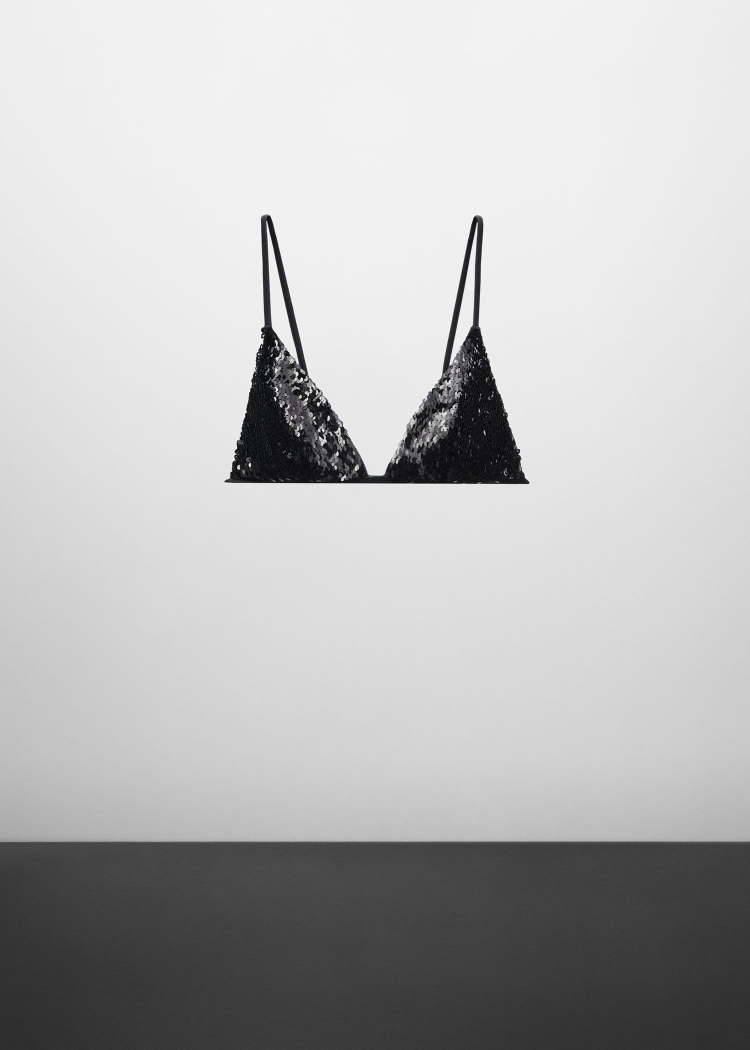 MANGO Triangle Sequined Bra in Black | Endource