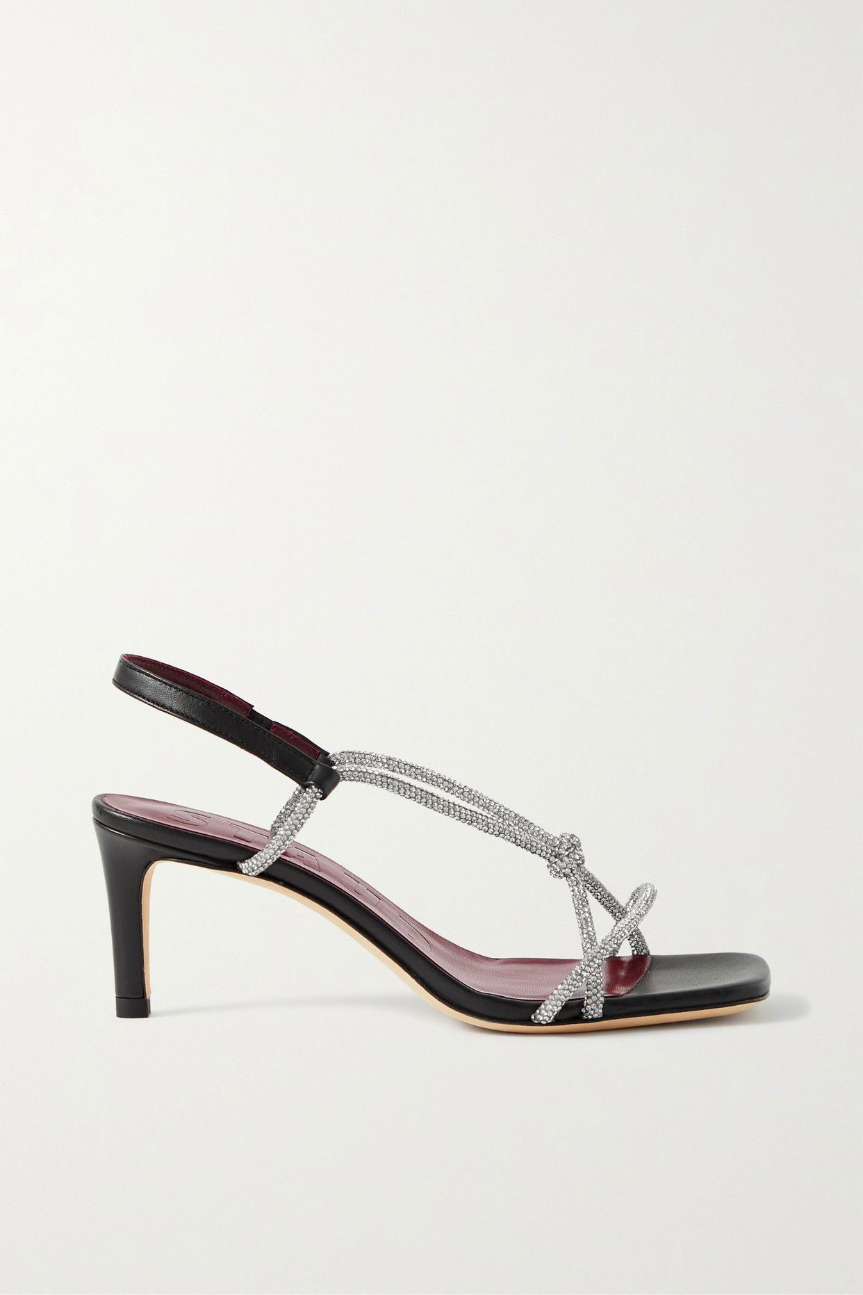 STAUD Nicolette Crystal-Embellished Leather Slingback Sandals in Black ...