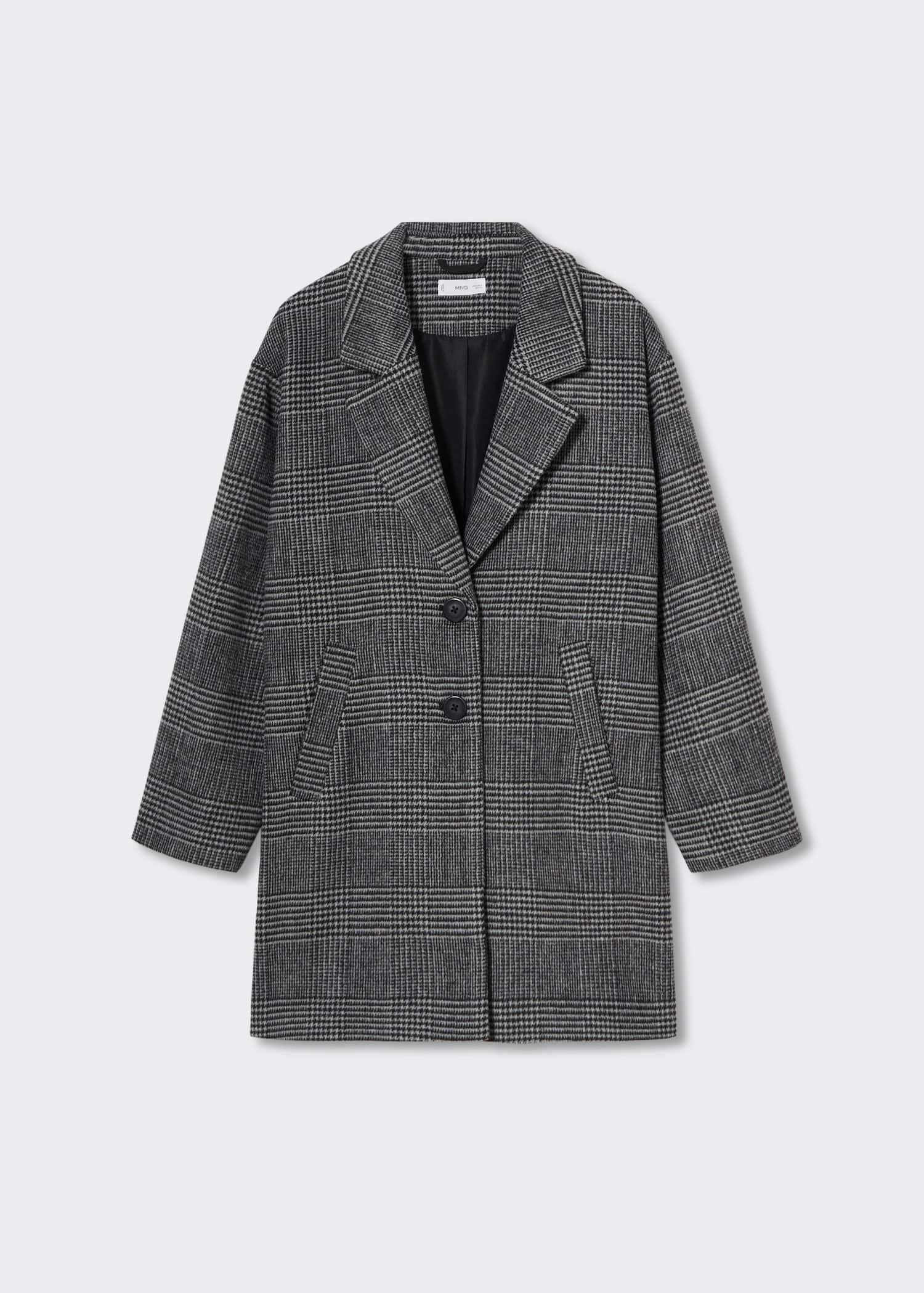 MANGO Checked Wool-Blend Coat in Charcoal | Endource