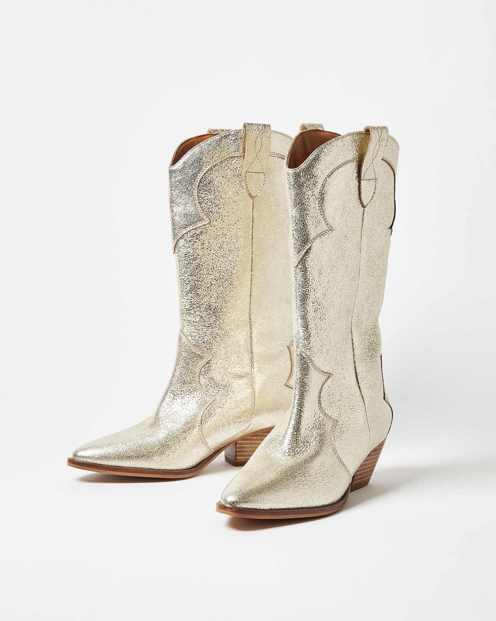 OLIVER BONAS Metallic Gold Leather Tall Western Cowboy Boots in Gold ...