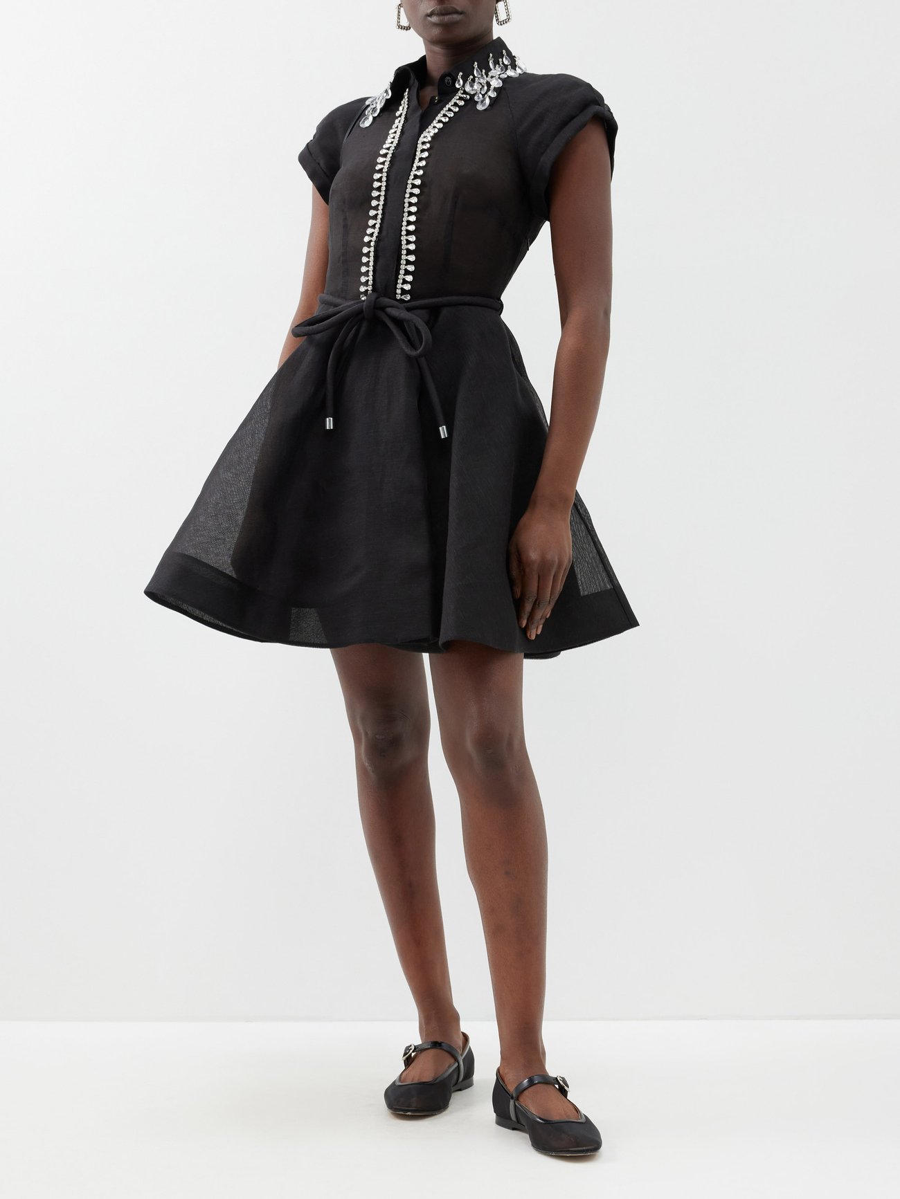 ZIMMERMANN Matchmaker Flip Linen-Blend Mini Dress in Black | endource