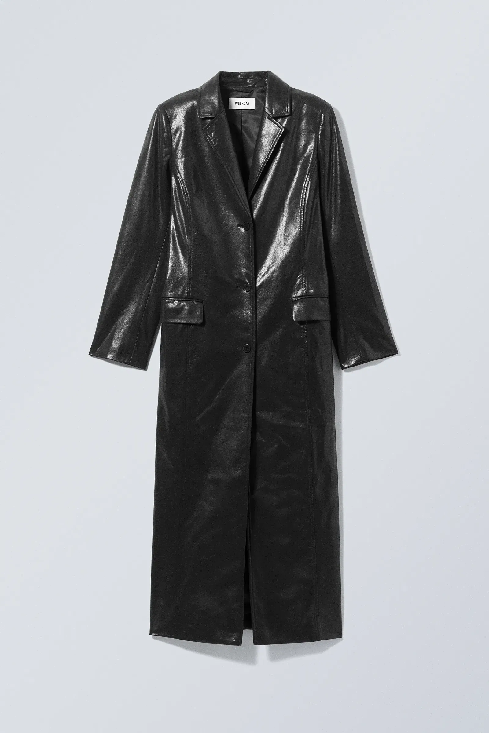 WEEKDAY Nancy Faux Leather Coat in Shiny Black | Endource