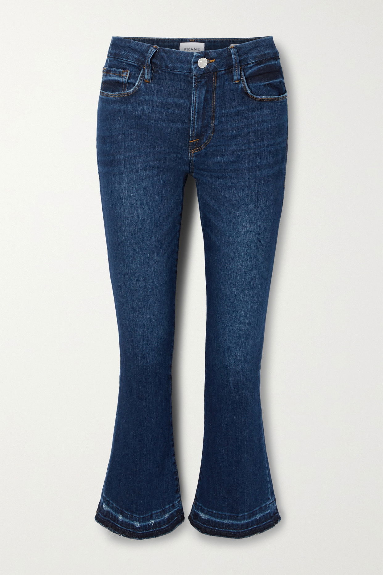 FRAME Le Crop Mini Boot Mid-Rise Bootcut Jeans in Blue | endource
