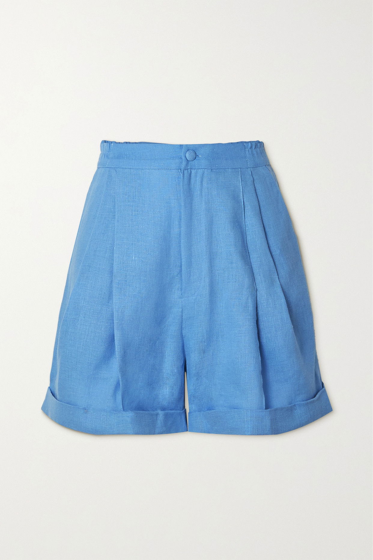 SLEEPER Dynasty Pleated Linen Shorts in Blue | Endource