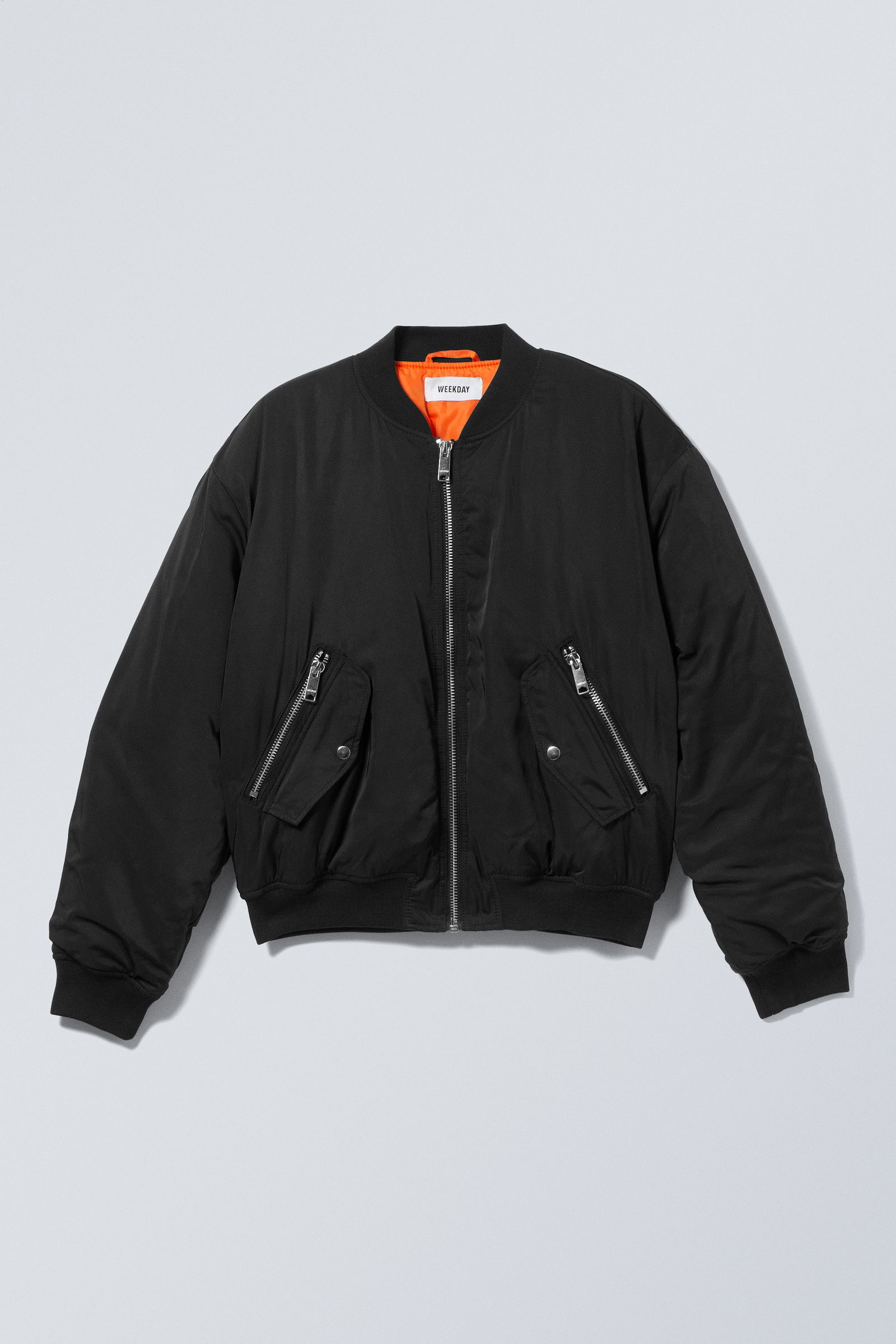 WEEKDAY Relaxed Twill Bomber Jacket in Black | endource