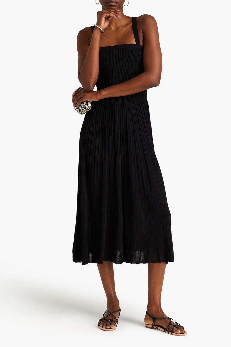 ZIMMERMANN Gathered Ribbed-Knit Midi Dress in Black | endource