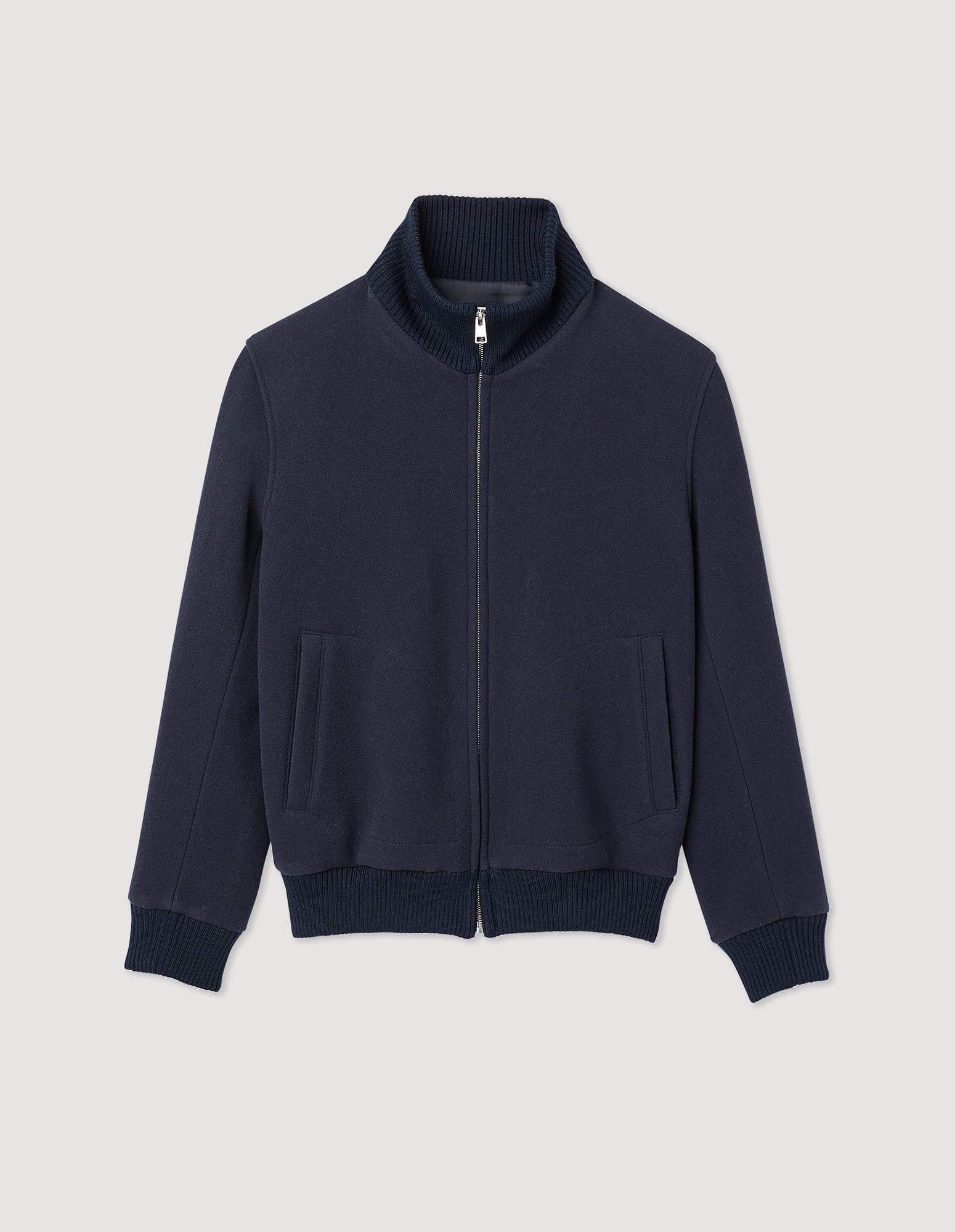 SANDRO Wool Zipped Jacket in Navy Blue | Endource