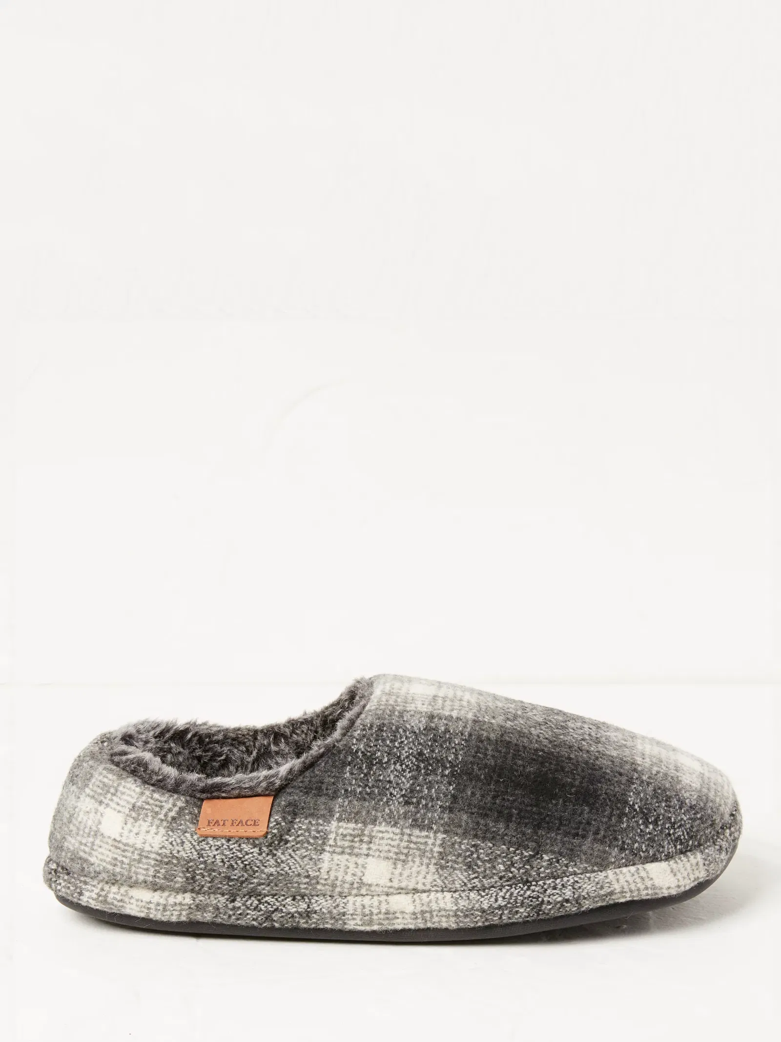 FATFACE Archie Check Slippers in Grey | endource