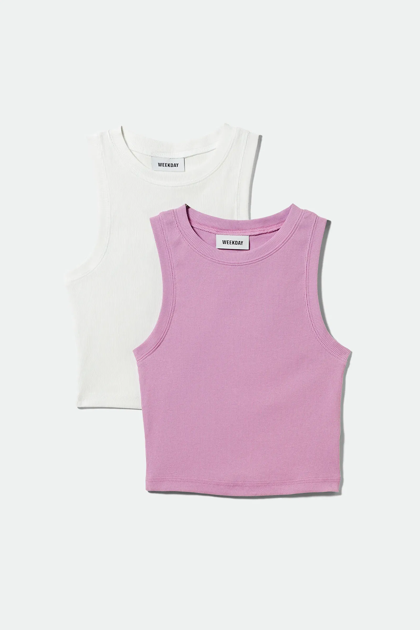 WEEKDAY Easy Cropped Tank Top - 2 Pack in White & lilac | endource