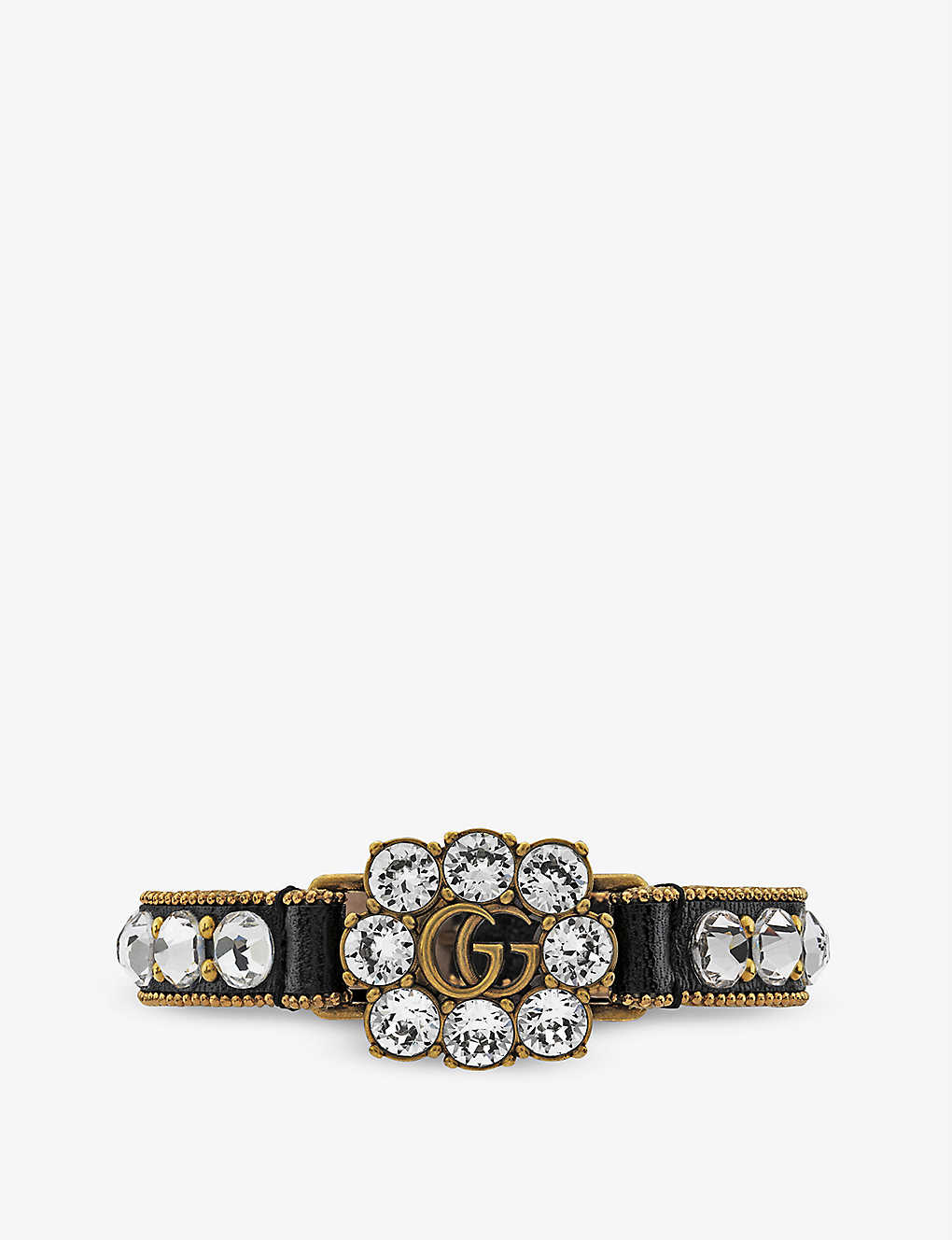 GUCCI GG Marmont Gold-Tone Brass, Leather And Crystal Bracelet | endource