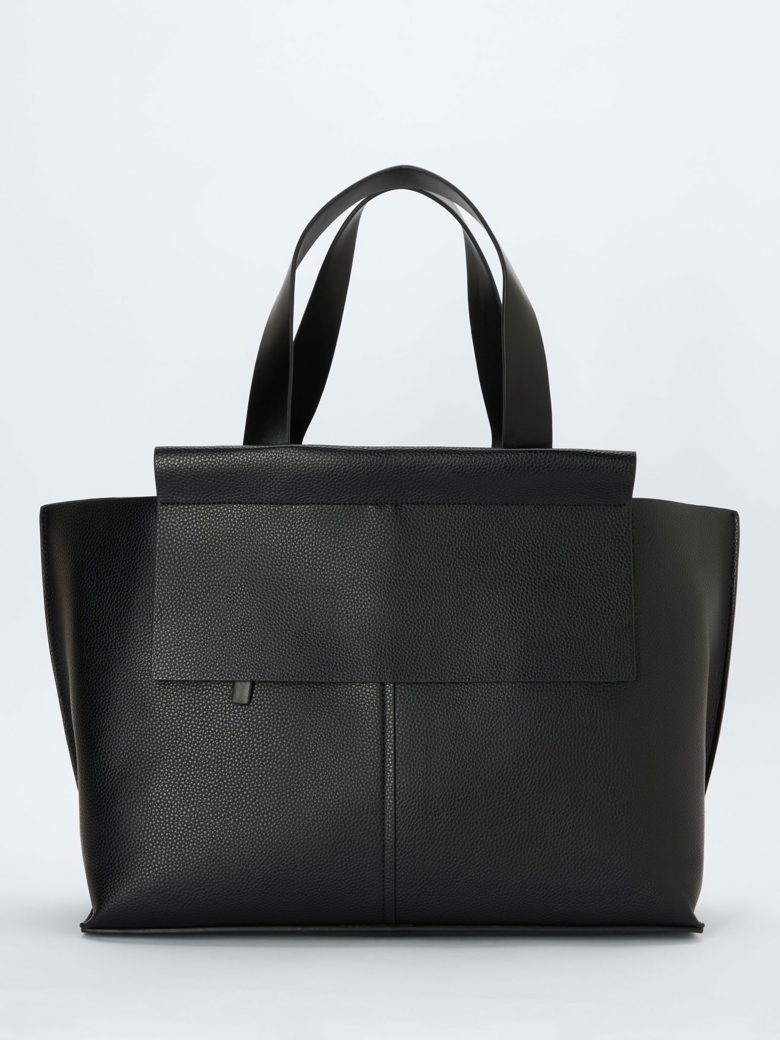 JOHN LEWIS ANYDAY Sia Triple Flap Tote Bag in Black Pebble Pu | endource