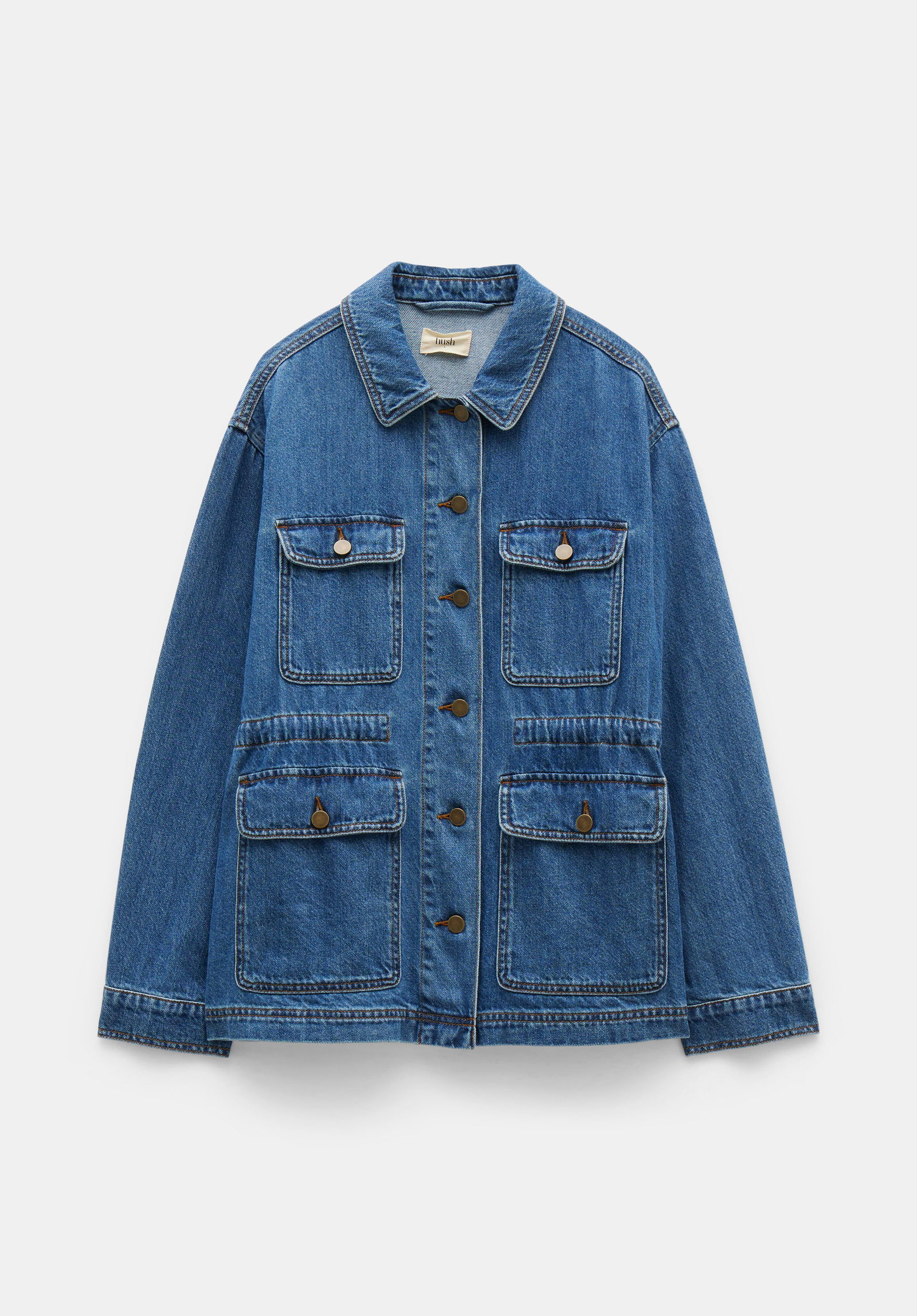 HUSH Nora Denim Utility Jacket in Mid Authentic Wash | endource