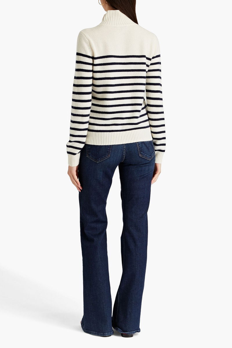 MAJE Striped Cashmere Turtleneck Sweater in Blue | endource
