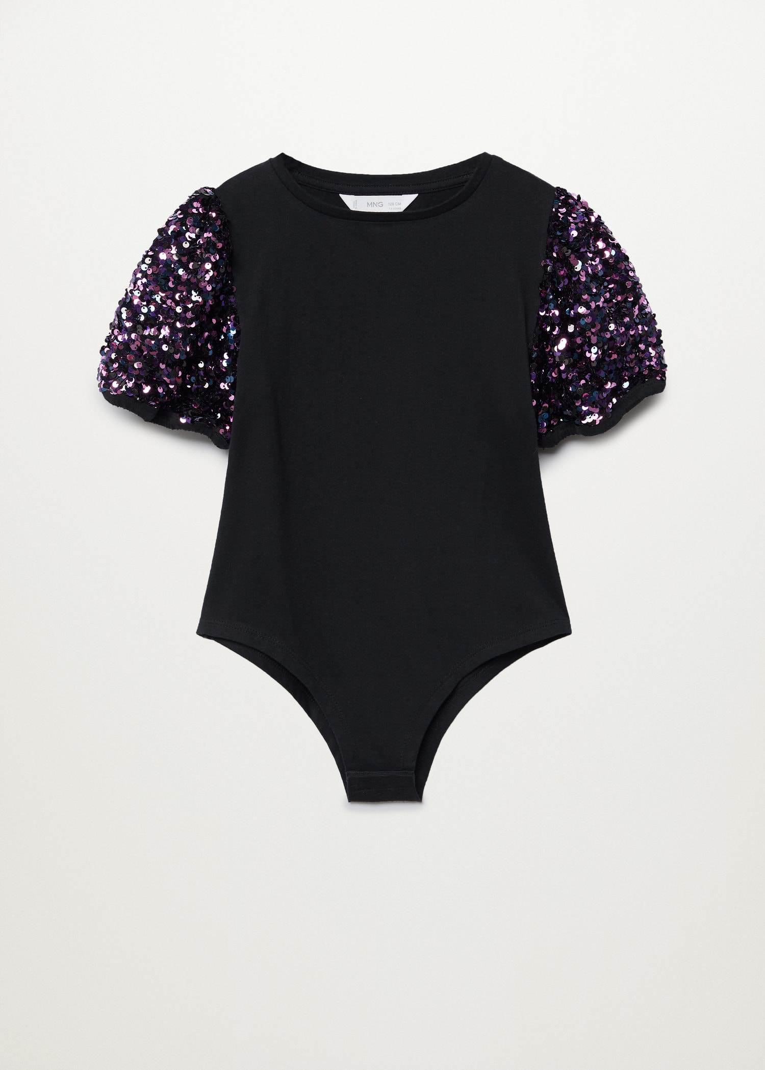 MANGO Puffed Sleeves Sequined Body in Black | endource