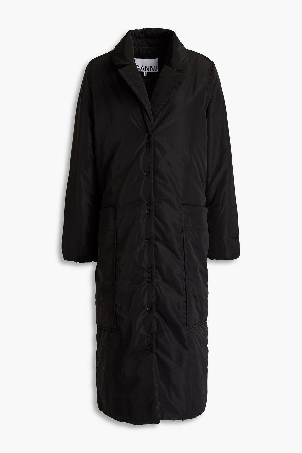 GANNI Long Shell Coat in Black | Endource