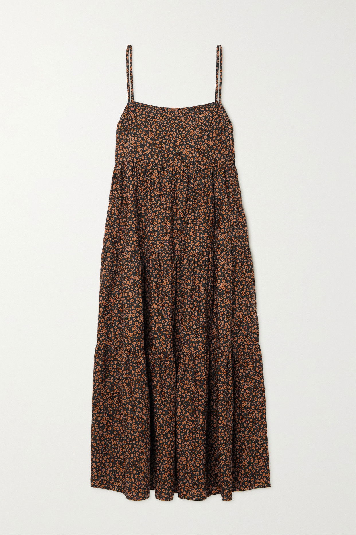 MATTEAU Floral-Print Tiered Cotton-Poplin Maxi Dress in Brown | Endource