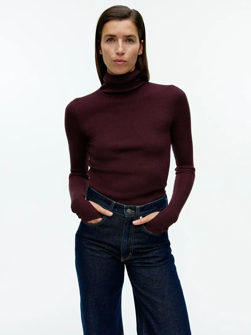 ARKET Merino Wool Roll-Neck in Burgundy | Endource