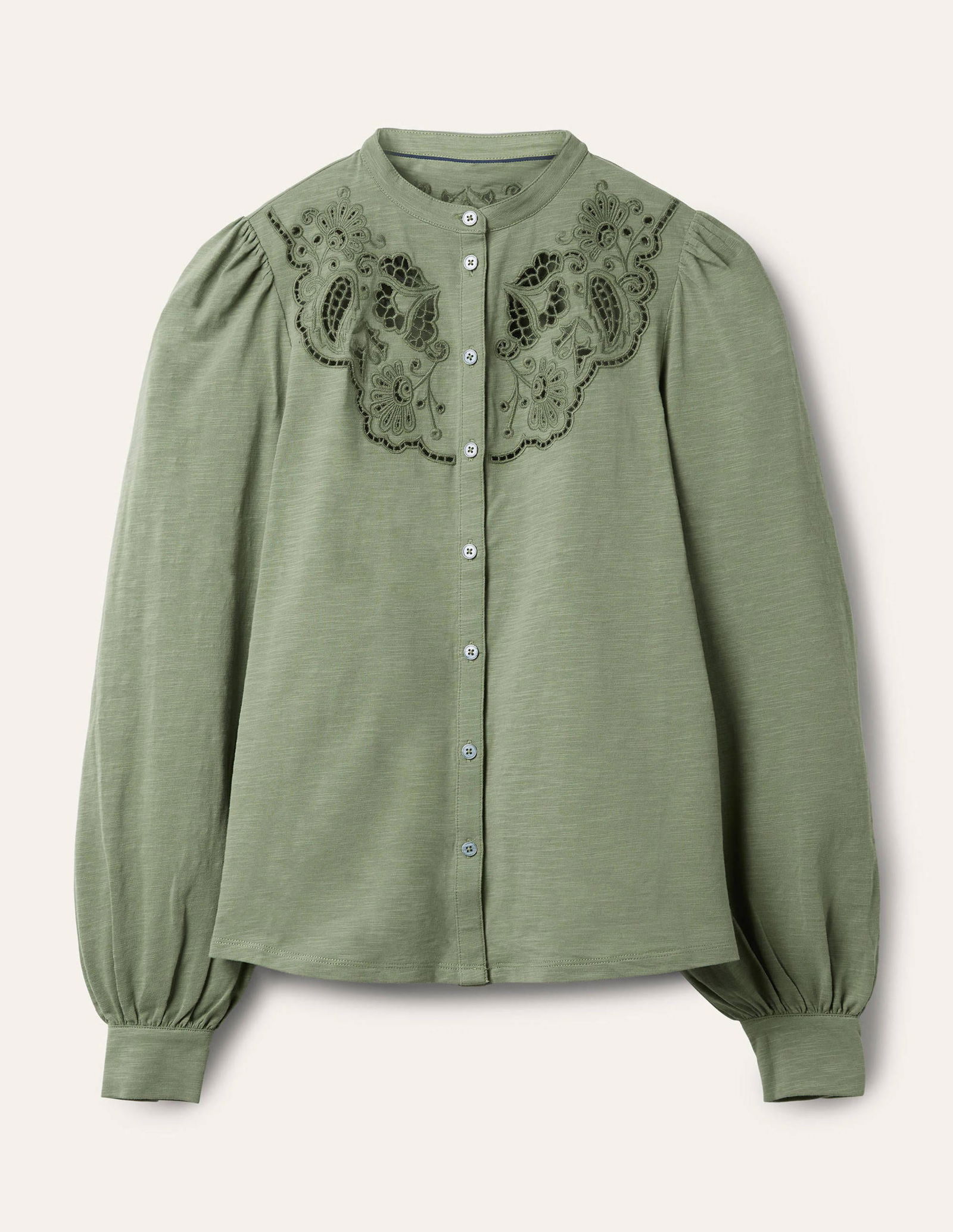 BODEN Cut Work Jersey Shirt in Alder | endource