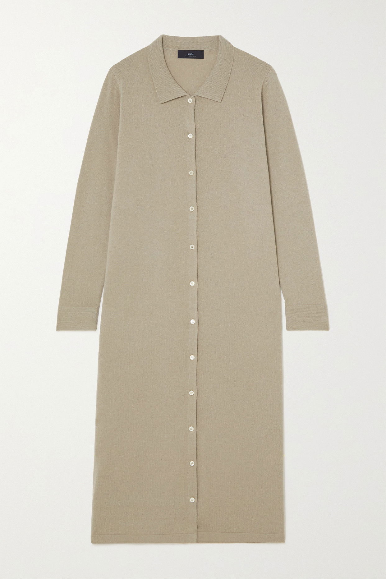 ARCH4 Madeleine Organic Cashmere Maxi Shirt Dress in Neutrals | endource