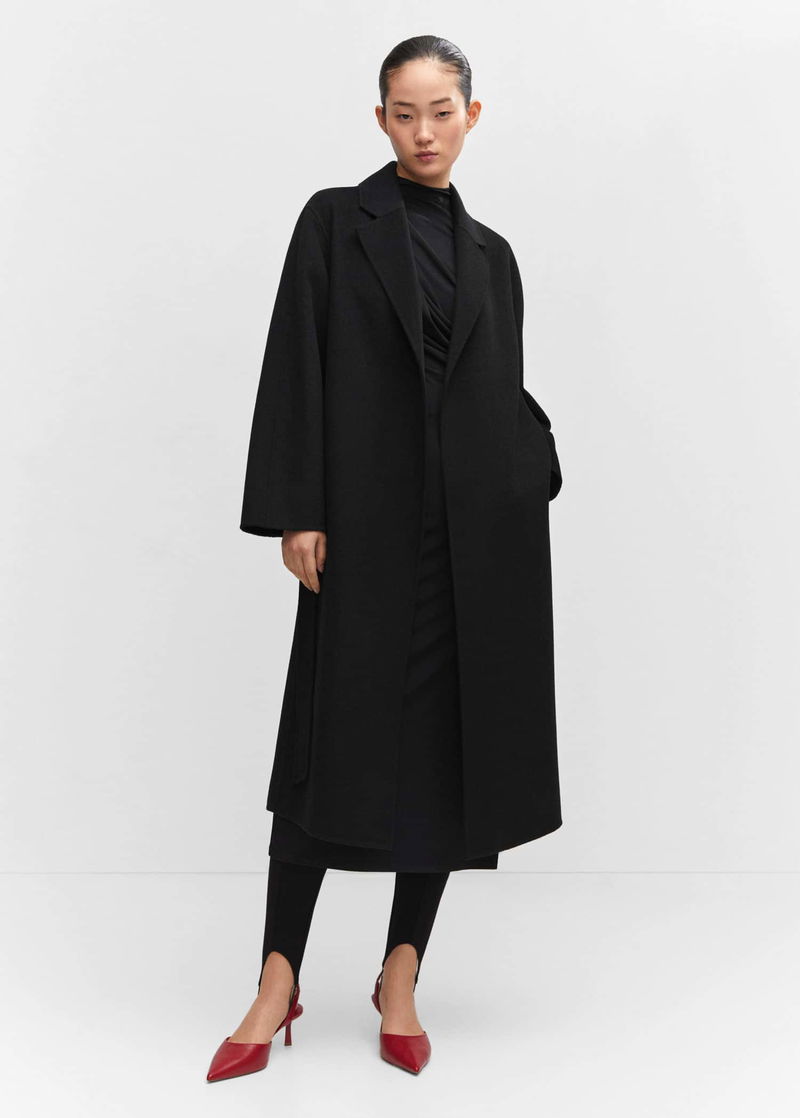 MANGO Belt Handmade Coat in Black | Endource