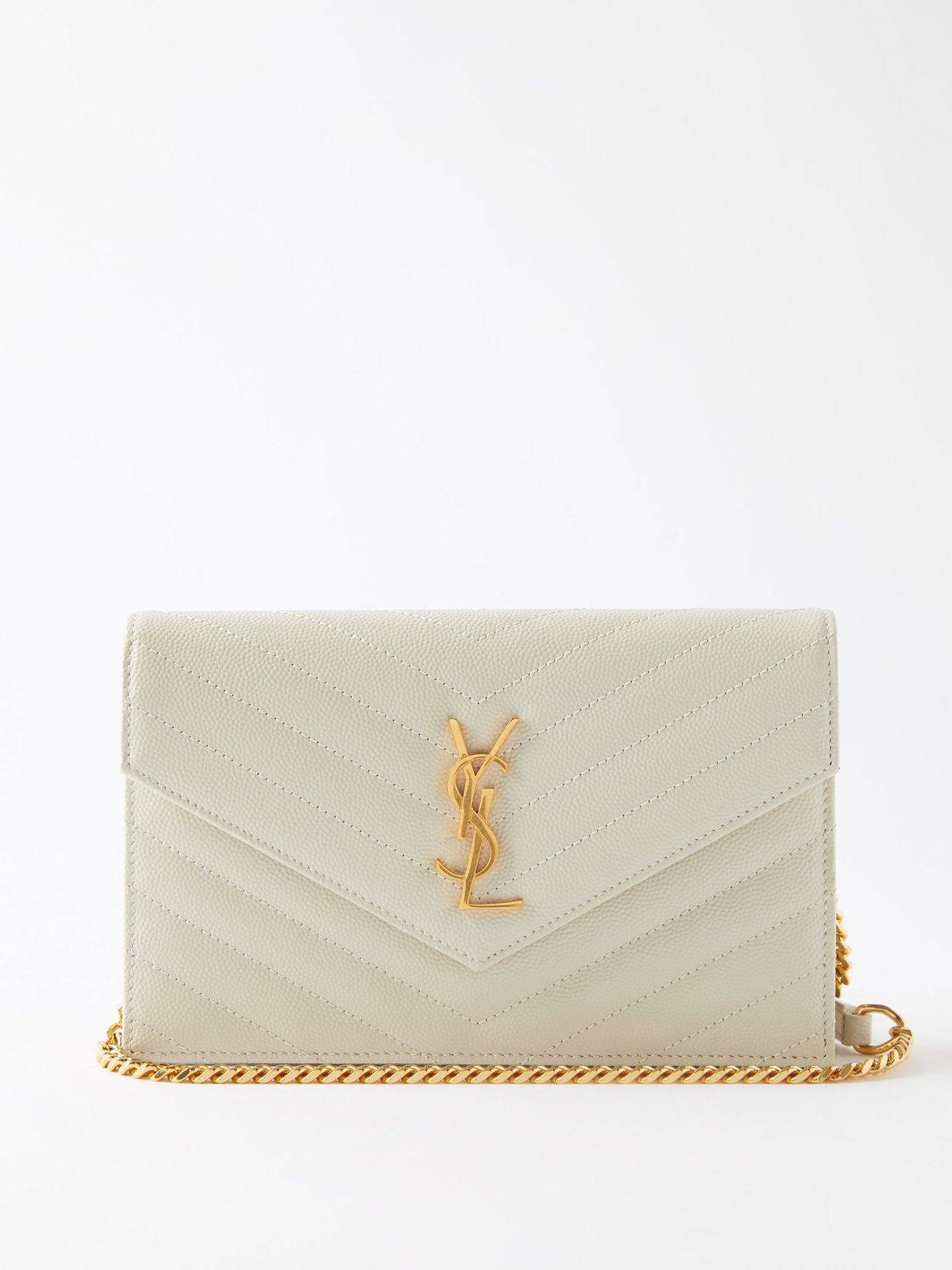 SAINT LAURENT Cassandre YSL-Logo Quilted-Leather Shoulder Bag in Cream ...