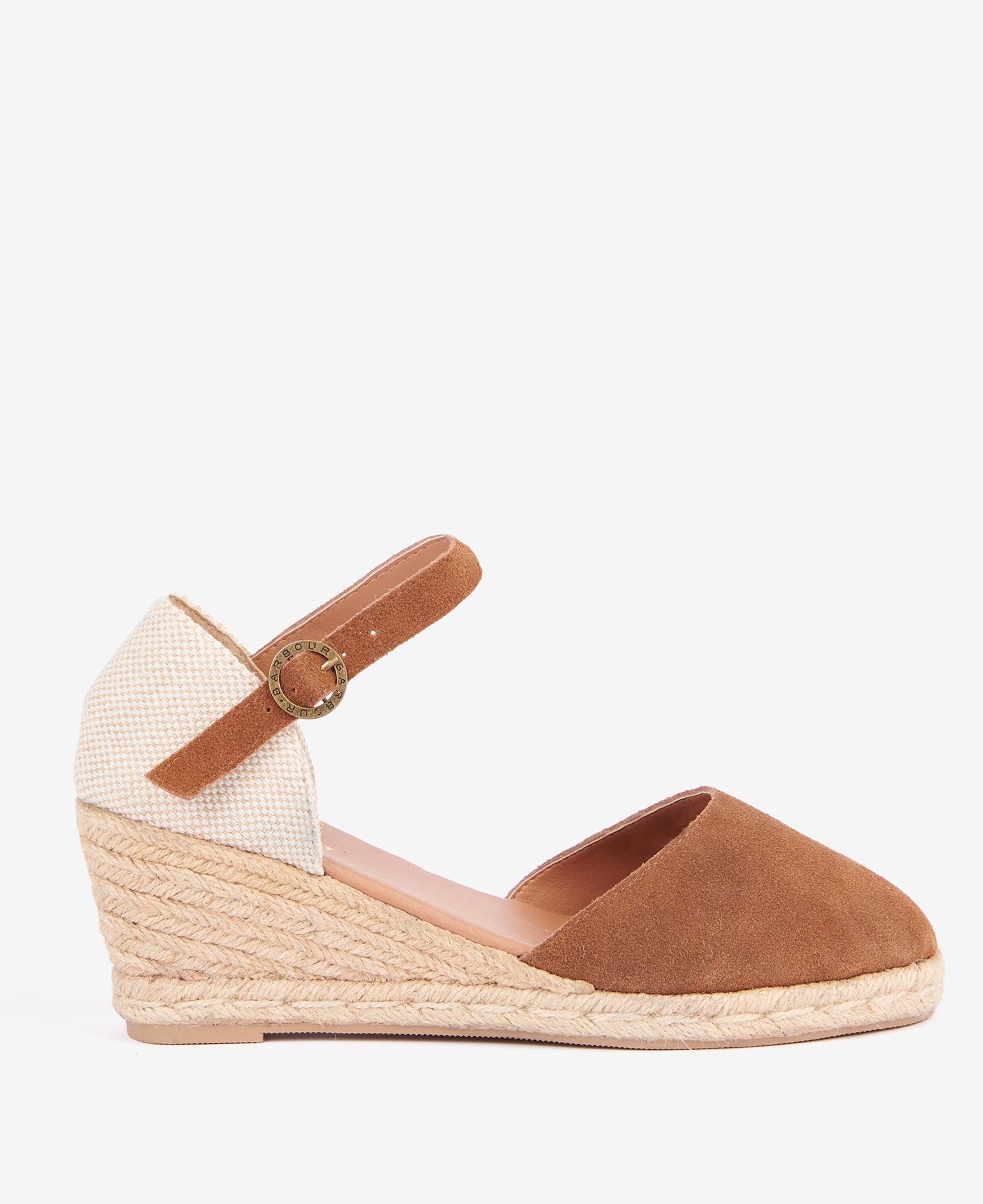BARBOUR Heidi Wedge Sandals in Chambray/Tan | Endource