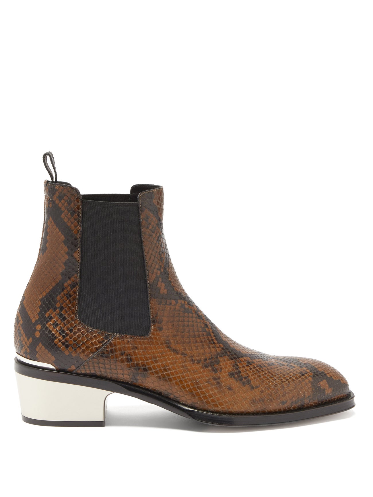 ALEXANDER MCQUEEN Python-Effect Leather Chelsea Boots in Brown | endource