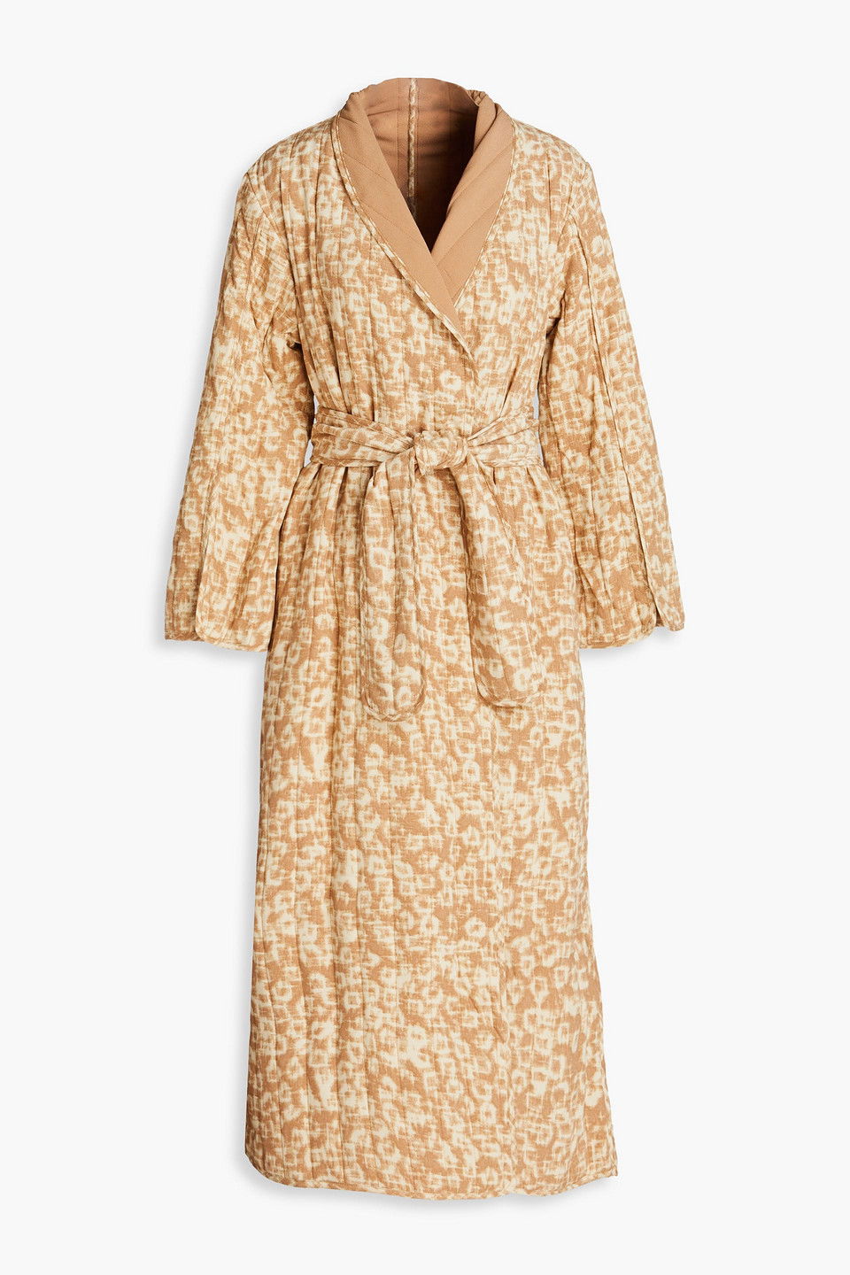 BY MALENE BIRGER Robanna Belted Printed Quilted Crepe Coat in Neutral ...