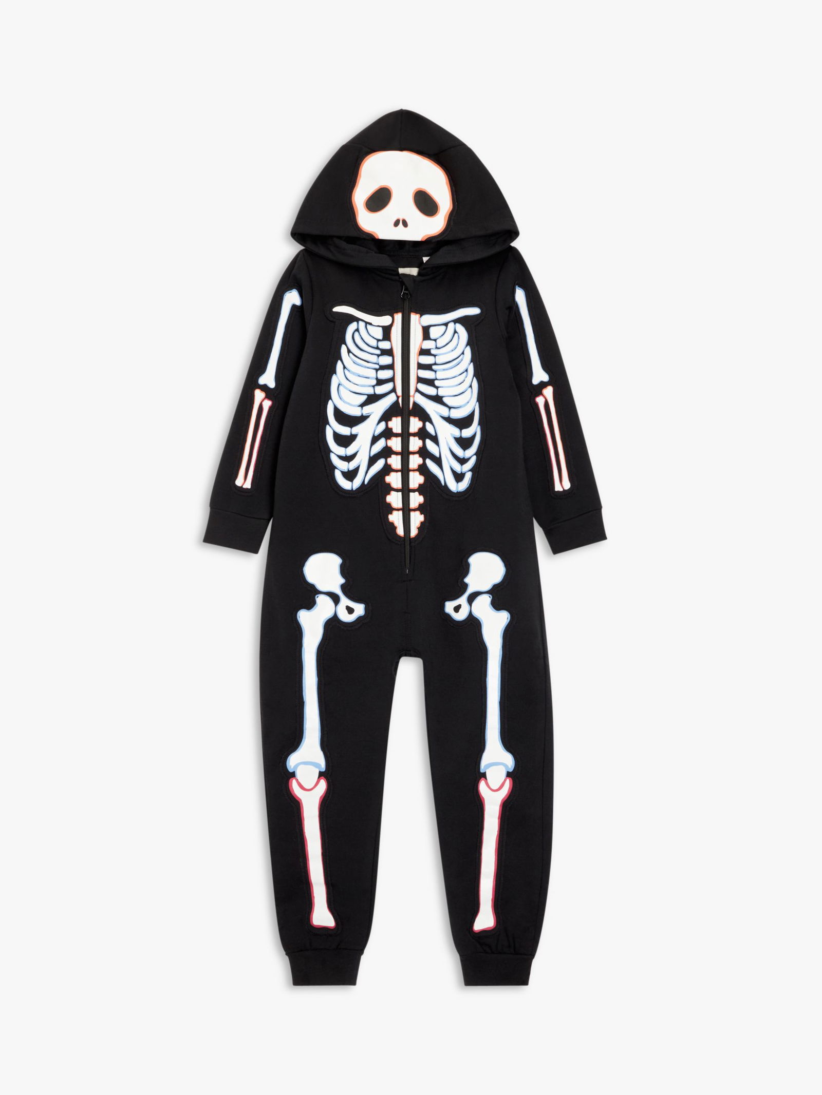JOHN LEWIS Neon Skeleton Hooded Onesie in Black/Multi | Endource