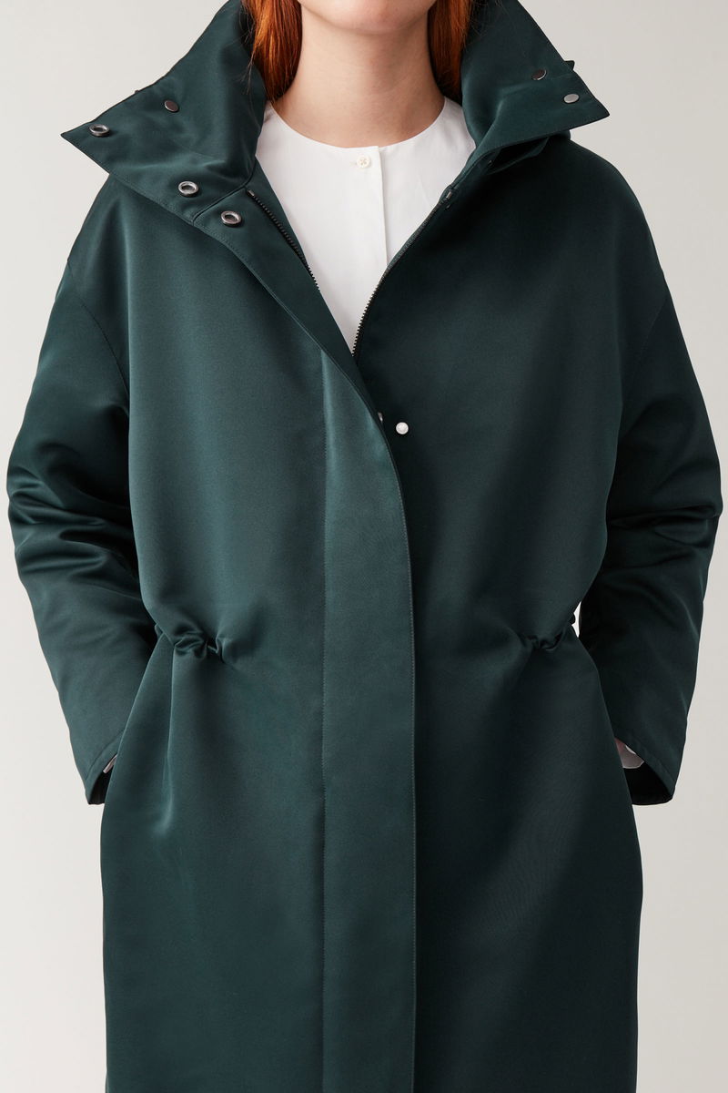 COS Hooded High Collar Coat in blue | endource