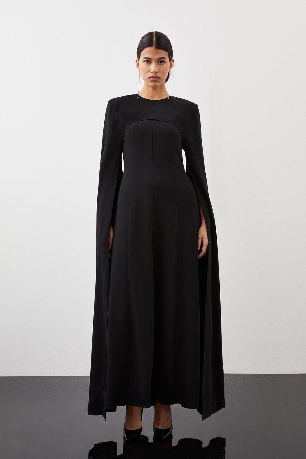 KAREN MILLEN Premium Bonded Detachable Cape Maxi Dress in Black | Endource