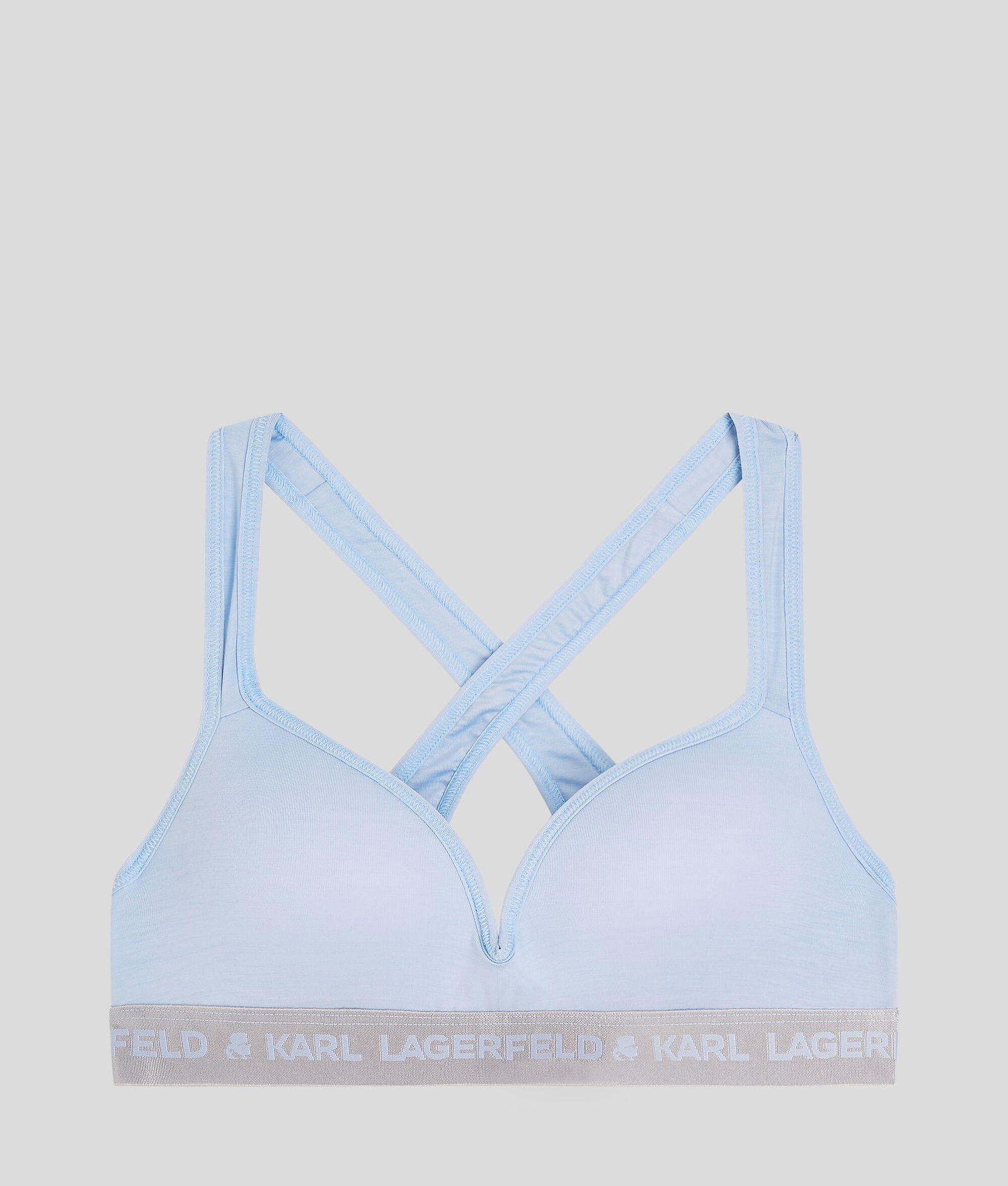 KARL LAGERFELD Metallic Logo Padded Bra in Light Blue | endource