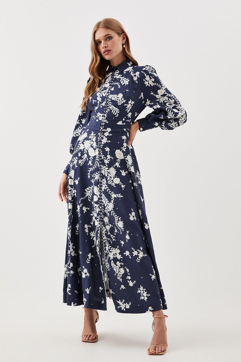 KAREN MILLEN Karen Millen x Lydia Millen - Linen Floral Embroidered ...