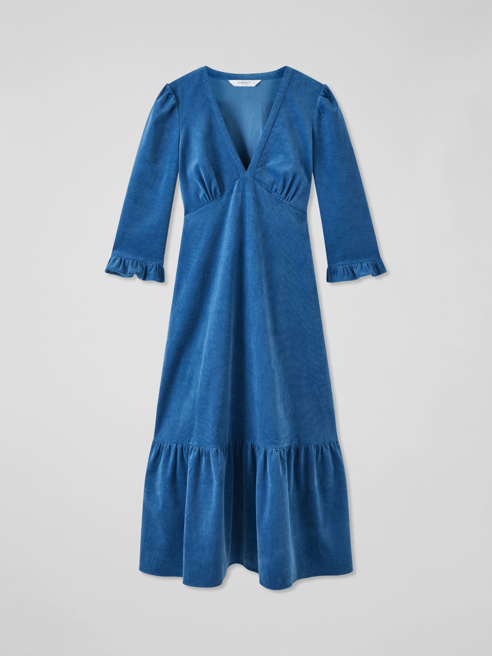 L.K. BENNETT Deborah Tiered Midi Cord Dress in Blue | Endource