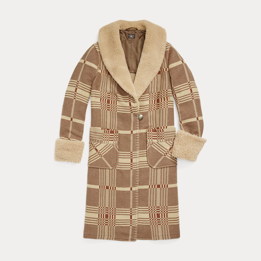 RALPH LAUREN RRL Shearling-Collar Jacquard Coat in Multi | endource